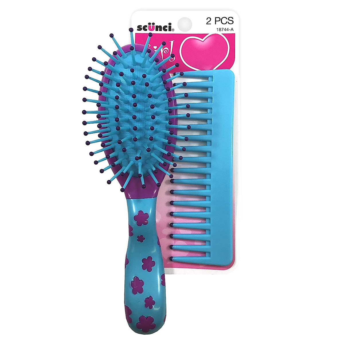 Scunci 2-Piece Girl Set Cushion Brush and Comb in Assorted Colors (1-Pack)
