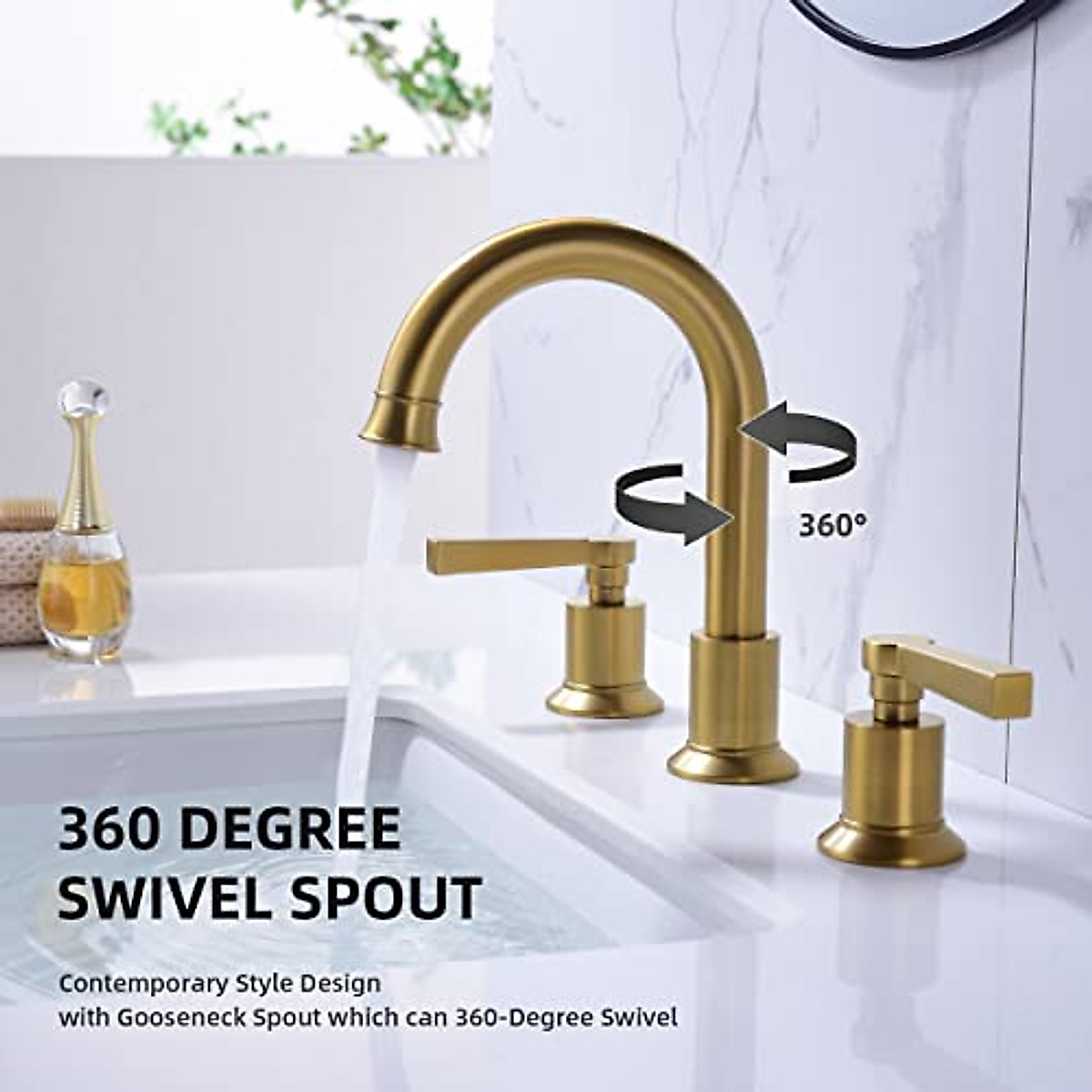 TRUSTMI 2 Handle 8 Inch Widespread Bathroom Faucet Brass Lavatory Vanity Sink Faucet with Metal Overflow Pop Up Drain and cUPC Water Supply Lines, Brushed Brass Gold