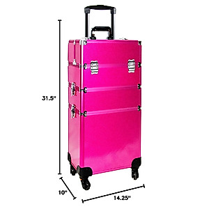 Ver Beauty 4 Wheels Removable Rolling Art Craft Tool Case Storage Organizer Travel Adjustable Dividers – VT003, Magenta Glitter
