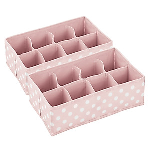 mDesign Fabric 8-Section Divider Drawer Organizer Bin for Baby Nursery Dresser, Closet, Shelf, Changing Table Organization, Hold Clothes, Toys, Diapers, Bib, Blanket - 2 Pack, Pink/White Polka Dot