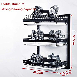 FEHUN Sinks,201 Stainless Steel Kitchen Wall-Mounted 3-Layer Dish Rack Drain Rack with 4 Hooks