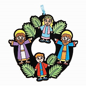 Baker Ross AX792 Holy Week Wreaths - Pack of 10, Kids Fuzzy Art Decorations for Easter and Spring Crafting, Colouring and to Display!