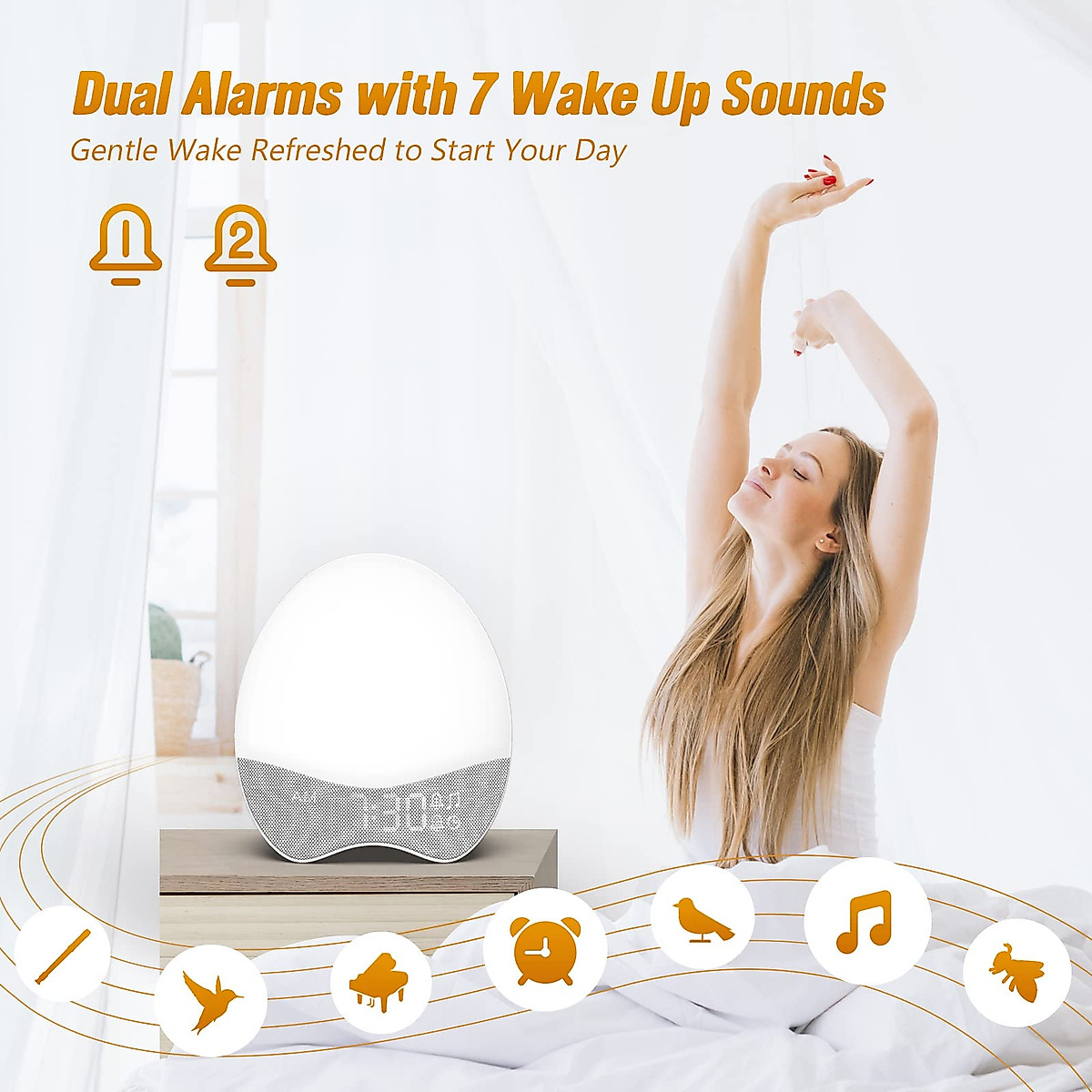Welgo G4 White Noise Machine Alarm Clock and Nightlight with Natural Sound Dual Alarms, 12 Soothing Sounds, Sleep Timer, Dimmable Digital Display for Kids, Adult, Sleeping, Bedroom…