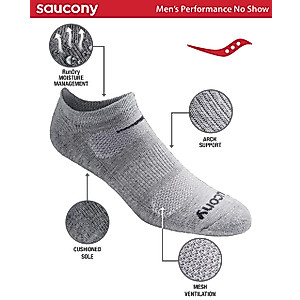 Saucony mens Multi-pack Mesh Ventilating Comfort Fit Performance No-show Socks, Grey Basic (6 Pairs), Shoe Size 8-12 US
