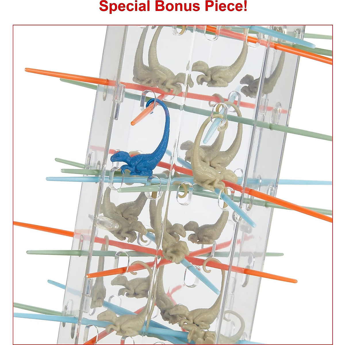 Mattel Games KerPlunk Jurassic World Dominion Kids & Family Game with Velociraptor Dinosaurs, Tower, Sticks, Die & Stickers