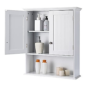 LOKO Bathroom Wall Cabinet, Wall Mounted Storage Cabinet with Double Doors, Multifunctional Medicine Cabinet with Adjustable Shelf, 23.5 x 7.5 x 28 inches (White)