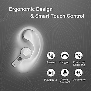 Mini Wireless Earbuds Bluetooth 5.1 Headset, IPX7 Waterproof, Touch Control in Ear Light-Weight Headphones Built-in Microphone, ANC Earphones Compatible with iPhone & Android (White)