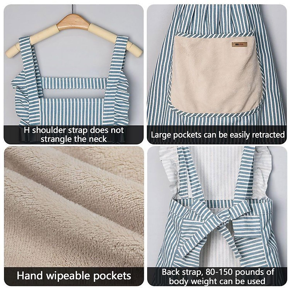 fvpxuus 2 Pack Kitchen Cooking Aprons Vest, Adjustable Bib Soft Chef Apron with 2 Pockets for Men Women The vest does not slip on the shoulders(Blue/Red Stripes)