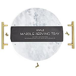 Round Marble Tray for Vanity with Handles, Geode Tray, Elegant White Marble and Gold Serving Board for Kitchen, Home Decor, Centerpiece Display (10.7x10.7x0.4 in)