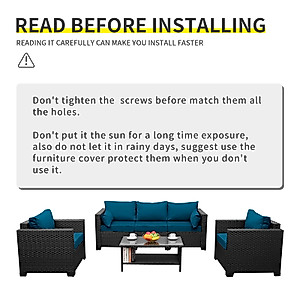 Lviden 4 Pieces Patio PE Wicker Sofa Sets Outdoor Rattan Conversation Furniture Set sectional Couch with Table and Peacock Blue Cushions