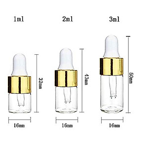ConStore 100pcs Clear Glass Dropper Bottle Mini Perfume Essential Oil Bottles with Glass Eye Dropper Empty Sample Vial Jar Refillable Cosmetic Containers+3 Dropper+1 Funnel (3ml)