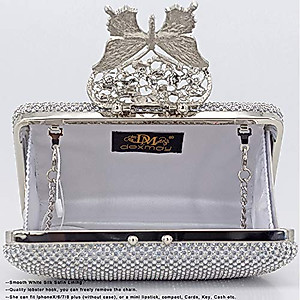 Dexmay Rhinestone Crystal Clutch Purse Butterfly Clasp Women Evening Bag for Formal Party Silver