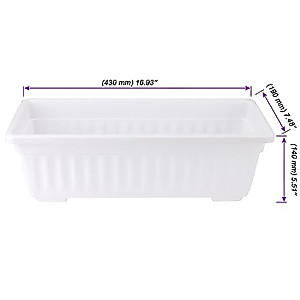 JOIKIT 6 Packs 17 Inch White Plastic Flower Window Boxes Planters with Drainage Holes & Tray, Rectangular Long Vegetable Flower Windowsill Box Planter Pot with Plant Label for Garden Patio Balcony