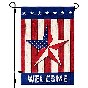 Whaline Patriotic Garden Flag American Stripe and Star Yard Flag Double-Sided Burlap Outdoor Flag with Windproof Clip for 4th of July Indepedence Day Memorial Day Home Farmhouse, 13 x 18 Inch