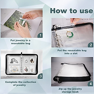 Travel Jewelry Organizer Transparent Jewelry Storage Book Set with Anti-oxidation Pocket Traveling Necklace Earring Organizer for Ring, Bracelets, Postcard (120 Grids +75 Thicken PVC Zipper Bags)