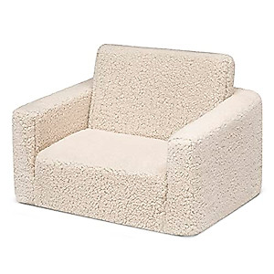 Delta Children Cozee Flip-Out Sherpa 2-in-1 Convertible Chair to Lounger for Kids, Cream