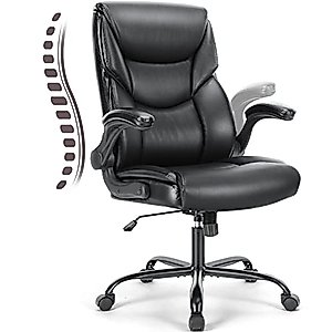 Executive Office Chair – Ergonomic Adjustable Computer Desk Chairs with High Back Flip-up Armrests, Swivel Task Chair with Lumbar Support, Bonded Leather