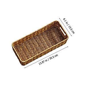 Angoily Small Woven Basket for Storage Natural Wicker Basket for Organizing, Wicker Storage Basket with Handle for Pantry, Bedroom, Living, Shelves (13.95X6.09X3.54in)