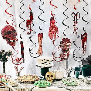 Halloween Bloody-Scary Indoor-Outdoor Party-Decoration Garland - 12pcs Creepy Skulls Zombie Skeleton Haunted House Swirl Streamers Banner,Window Fireplace Classroom Hanging Decor Lasting Surprise…