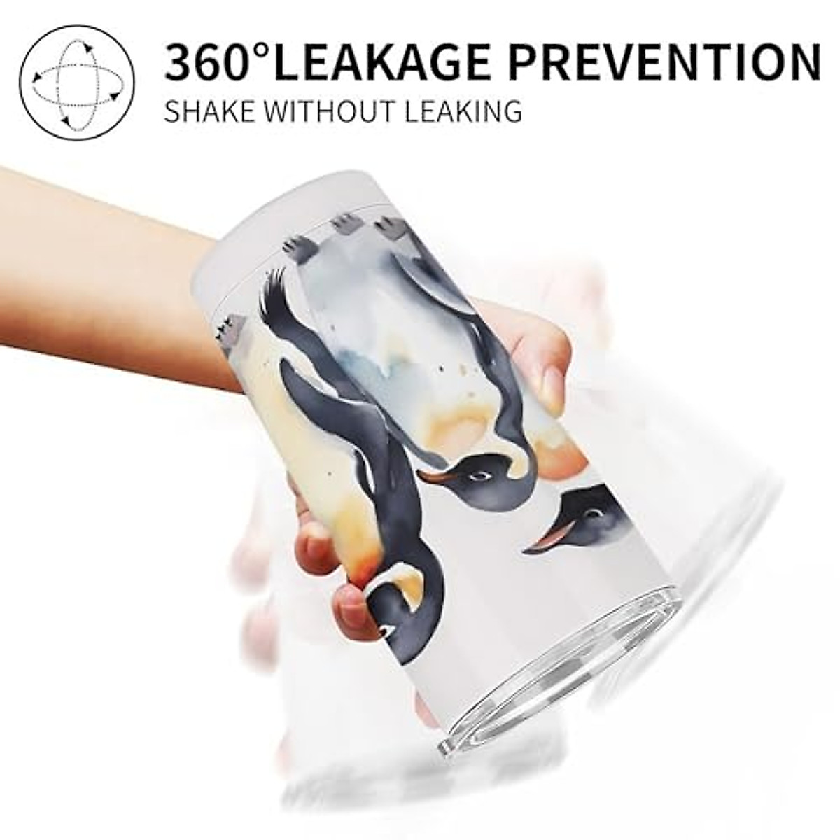 20 Oz Tumbler With Straw Leak Proof Thermos Cup, Animal Penguins Watercolor Pattern Stainless Steel Insulated Travel Coffee Mug Fit for Car Cup Holder