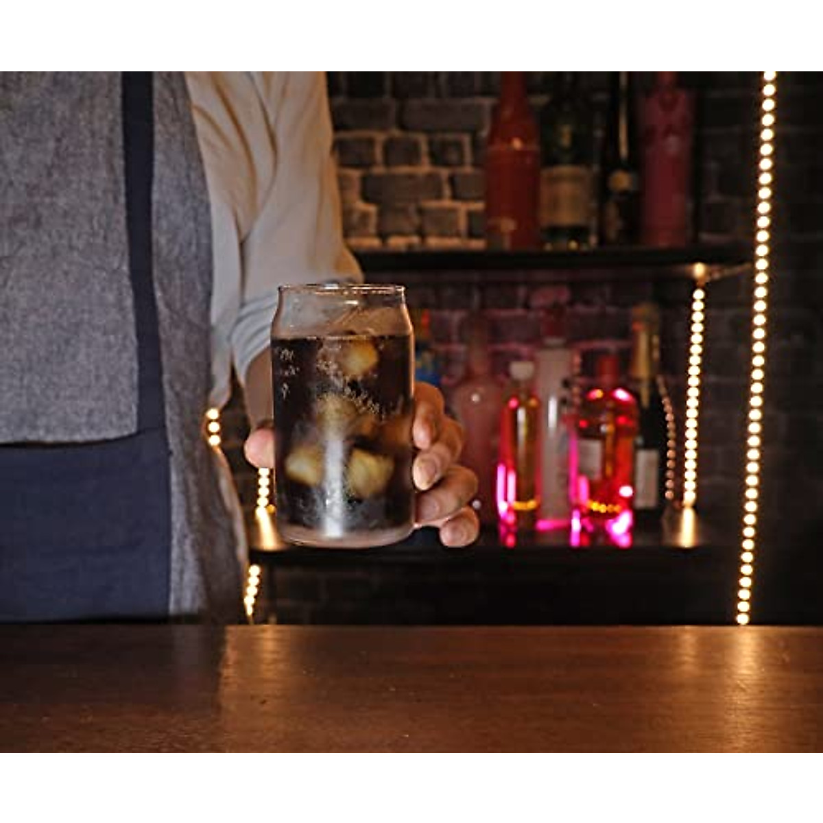 Glaver's Drinking Glasses 4pc Can Shaped Glass Cup Set, 16oz Beer Can Glass Coffee Cups, Cocktail Glasses, Water, Soda, Smoothie, Juice, Can Glasses. Dishwasher Safe