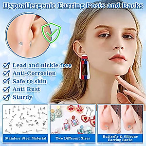 Jewelry Glue with Earring Posts,1002Pcs Stainless Steel Earring Posts with Butterfly and Rubber Earring Backs, Hypoallergenic Stud Earring Posts with Glue for Jewelry Making DIY Earring Kit