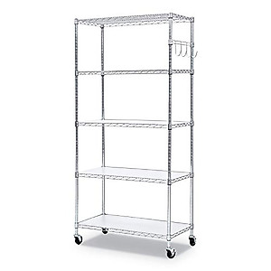 Alera SW653618SR 36 in. x 18 in. x 72 in. Five-Shelf Wire Shelving Kit with Casters and Shelf Liners - Silver