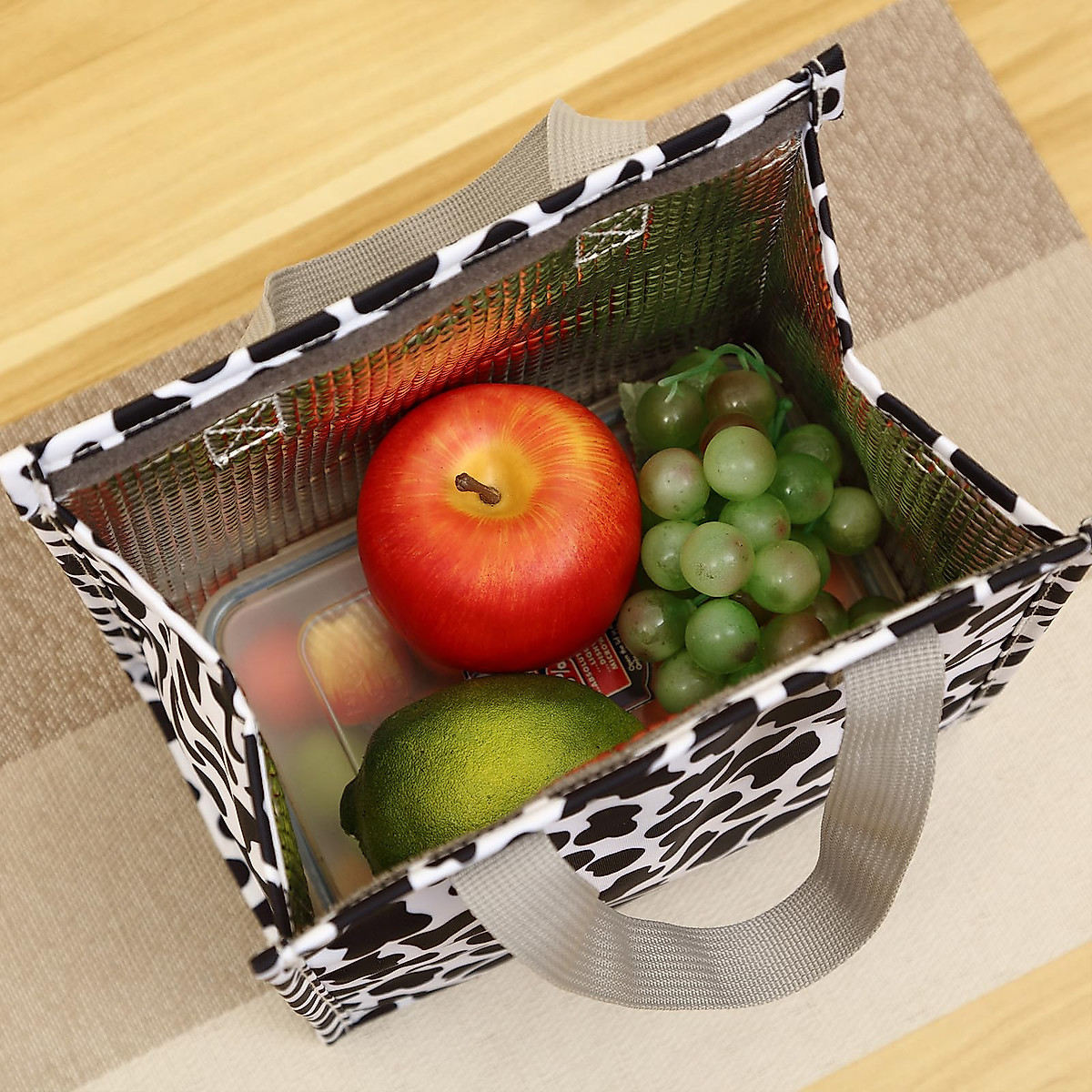 GODWOODS Insulated Lunch Bag for Women Men Large Lunch Box Container Reusable Leakproof Tote for Office, Work, Beach or Travel (Cow Print Lunch Bag)