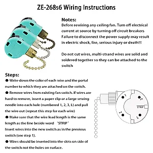 Akahttbn Ceiling Fan Switch Zing Ear ZE-268S6, 3 Speed 4 Wire Speed Control Pull Chain Cord Appliances Switch Replacement Parts Compatible with Hunter Ceiling Fans Wall Lamps (Bronze)