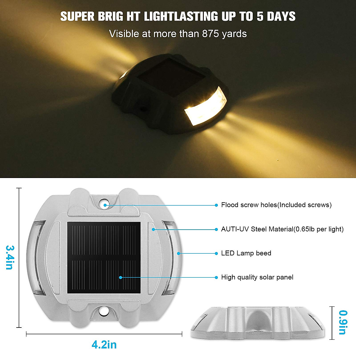 VOLISUN Solar Deck Lights Driveway Dock Lights, 12-Pack Led IP67 Waterproof Outdoor Warning Step Lights for Driveway Sidewalk Garden Pathway Yard(Warm White)