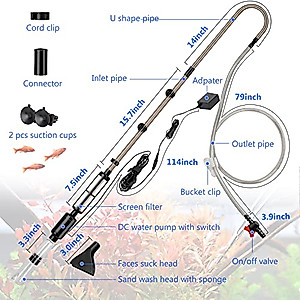 hygger Electric Fish Tank Gravel Cleaner Kit,Removable Water Changer,Sand Washer Filter,Automatic Change Water,Aquarium Cleaning Tool Set,Remove Dirt, Change Water, Wash Sand,Water Circulation 18W