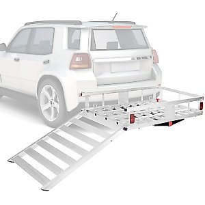 IRONMAX Aluminum Cargo Carrier with Ramp, 50’’ x 29.5’’ Hitch Mount Mobility Scooter Wheelchair Carrier, Tow Hitch Cargo Carrier for Car, Van, SUV, RV, 500 LBS Capacity
