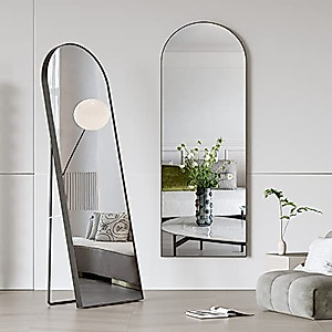 AyeWish Full Length Mirror, Floor Mirror with Stand, Arched Mirror, Standing Mirror, Tall Mirror, Wall Mounted, FreeStanding, Large Mirror, 64"×21", Aluminum Frame -Black