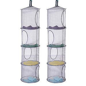 ChezMax Hanging Mesh Storage Organizer Foldable Space Saver Bags Toy Storage Basket for Kids Room Bathroom Wardrobe Wall Balcony 4 Compartments, 2 Pack Grey