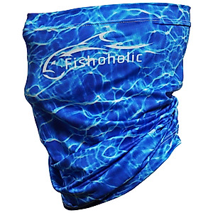 Fishoholic Fishing Face Mask Buff -3 Colors- UPF50+ Fishing Neck Gaiter Wind Dust Sun Protection Hunting Bandana (BlueH2OCamo)