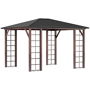 Gazebo 10X12 ft Outdoor Gazebos Clearance with Waterproof Metal Roof and Wood Grain Metal Frame, Backyard Sun Shade Canopy Cover Shelter for Porch Party Garden Grill Gazebo