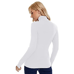 Mockneck Women White Long Sleeve Lightweight Ribbed Knit Pullover Athletic Slim T-Shirt White X-Large