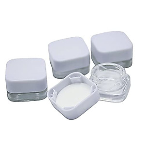 90 packs 5ml Square Glass Jar Concentrate Jars with White Push-and-Turn Lids, White Screw child resistant lid for Safely Storing Concentrates, Shatter and Oils