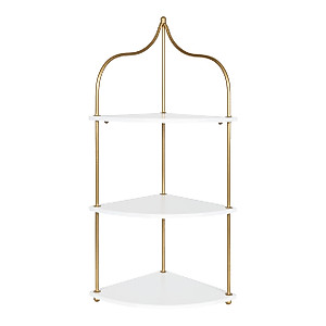 Kate and Laurel Walters Glam Wall Mounted Corner Shelf, 17 x 12 x 35, White and Gold, Decorative Three Tier Corner Wall Shelf for Storage and Display