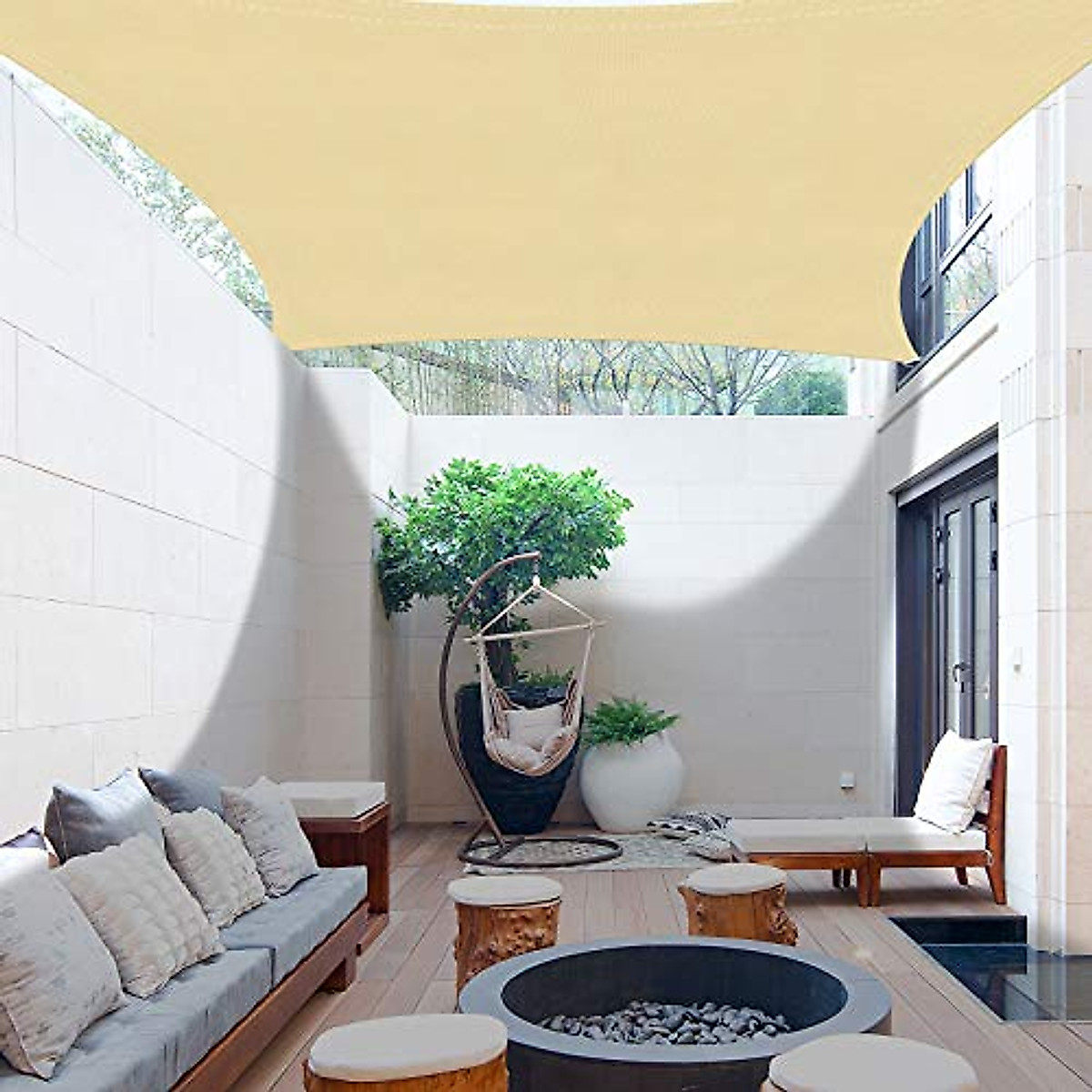 Amazmic Sun Shade Sail Rectangle 10'x10' UV Block Waterproof Canopy Outdoor Activities Patio/Garden/Backyard/Swimming Pools/Carports, Beige