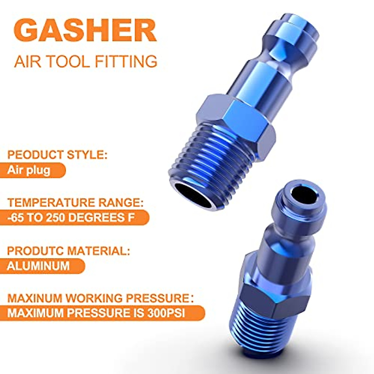 GASHER 20PCS 1/4-Inch NPT Male Blue Aluminum Industrial Air Plug, Pneumatic Plugs 300PSI(T-Style)