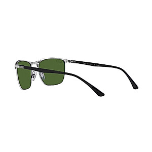 Ray-Ban RB3686 Square Sunglasses, Black On Silver/Polarized Dark Green, 57 mm