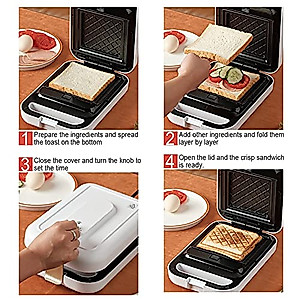 Sandwich Maker, Waffle Iron, 3-in-1 Waffle Maker with Removable Plates, Anti-Overflow Nonstick Grids, Timing Control Button, Easy to Clean, 600W (White)