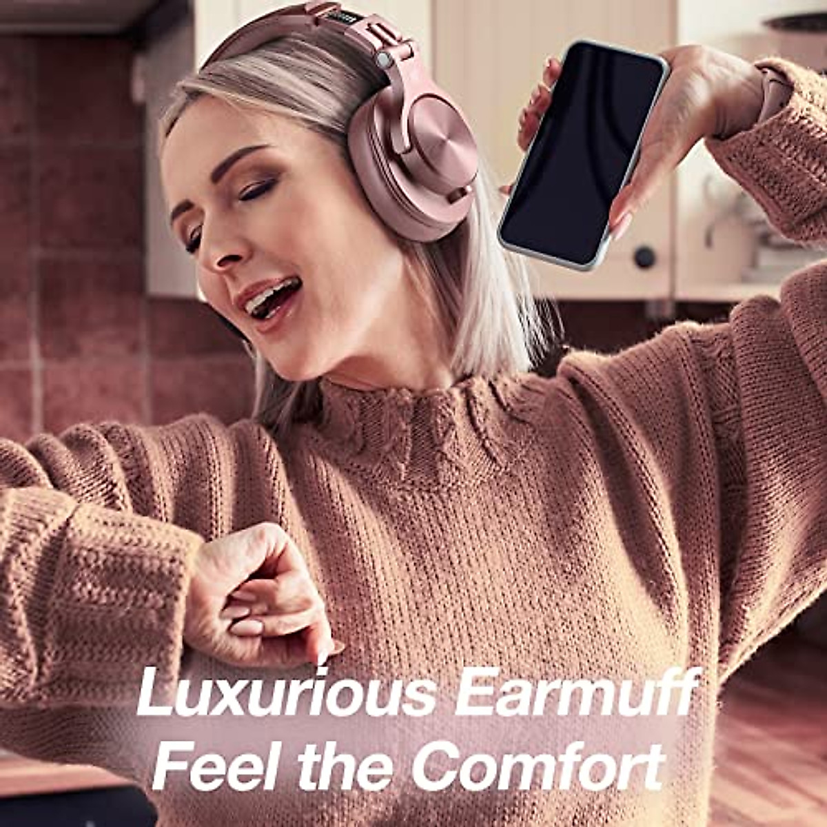 OneOdio A70 Bluetooth Over Ear Headphones for Women and Girls, Pink DJ Headphones, Wired Wireless Recording Headsets, Shareport, Stereo Jack for Guitar Amp Computer PC Tablet (Rose Gold)