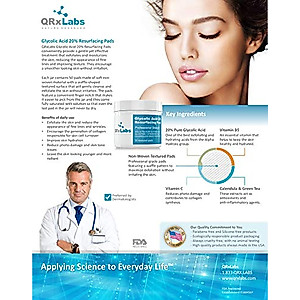 Glycolic Acid 20% Resurfacing Pads for Face & Body with Vitamins B5, C & E, Green Tea, Calendula, Allantoin - Exfoliates Surface Skin and Reduces Fine Lines and Wrinkles - Peel Pads
