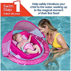 SwimWays Infant Baby Spring Float with Adjustable Sun Canopy - Pink Flower