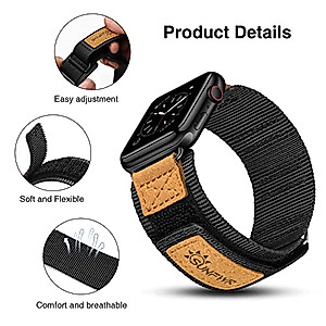 SUNFWR Compatible with Apple Watch Band 42mm 44mm 45mm 49mm 38mm 40mm 41mm, Rugged Replacement Velcro Strap With Three Buckle Loop Design Tough Nylon Band For iWatch Ultra Series 9/8/7/6/5/4/3/2/1/SE