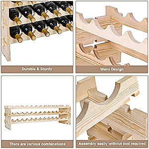 ZenStyle 6 Tier Premium Wood Wine Rack Storage Stand 72 Bottles Capacity Stackable Storage Display Shelf Floor Freestanding Wine Cabinet, Wobble-Free