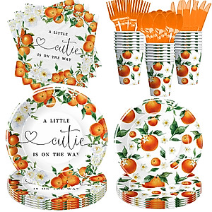 HIPVVILD Little Cutie Baby Shower Decorations Tableware, Orange Baby Shower Decorations, Paper Plate, Napkin, Cup, Cutlery, Fruit Orange Citrus Baby Shower Plates And Napkins Party Supplies | Serve 24