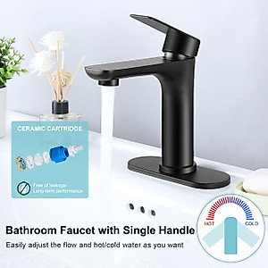 Homikit Bathroom Faucets, Black Bathroom Sink Faucet for 1 Hole or 3 Holes, Matte Black Faucet for Bathroom Sink with Pop Up Drain & Supply Hoses, Stainless Steel Single Handle RV Vanity Basin Faucet
